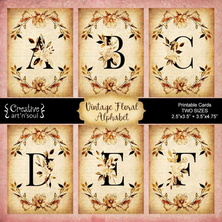 Printable Junk Journal Cards, Vintage Floral Alphabet - CreativeArtnSoul