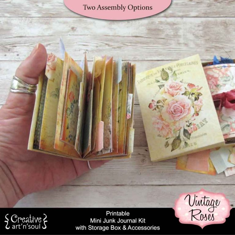Printable Mini Junk Journal, Vintage Roses - CreativeArtnSoul