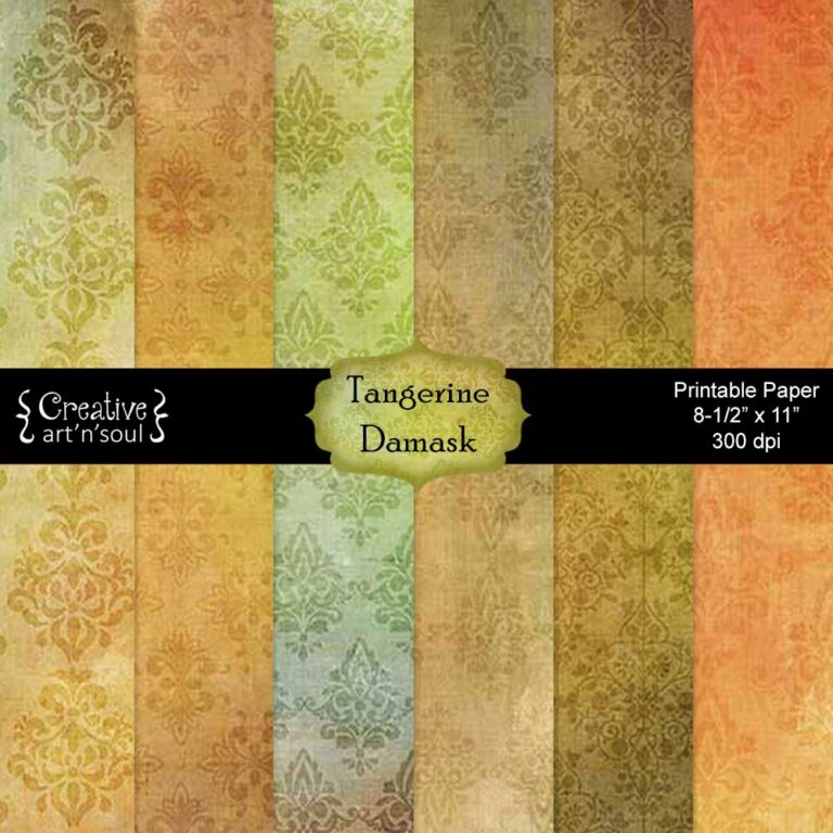 Printable Junk Journal Papers, Tangerine Damask - CreativeArtnSoul