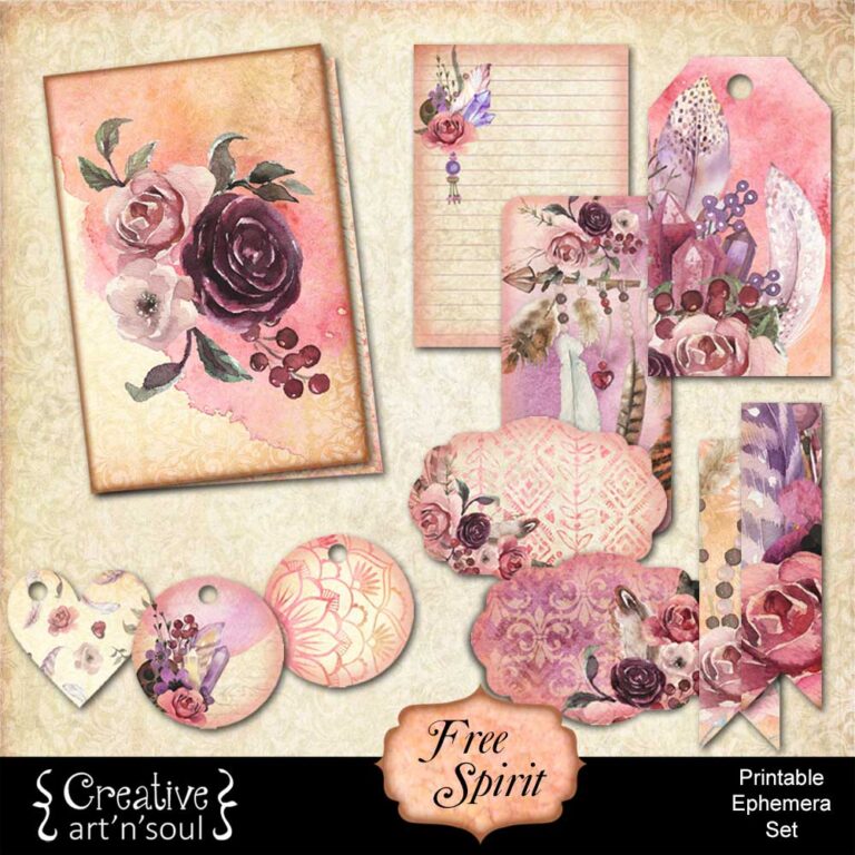 Free Spirit Printable Junk Journal Ephemera Set - Creative ArtnSoul