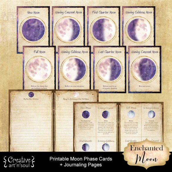 Printable Moon Phase Cards + Moon Journaling Pages, Enchanted Moon ...