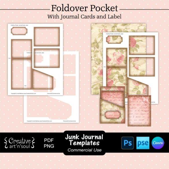 Printable Junk Journal Templates, Foldover Pocket Set - CreativeArtnSoul