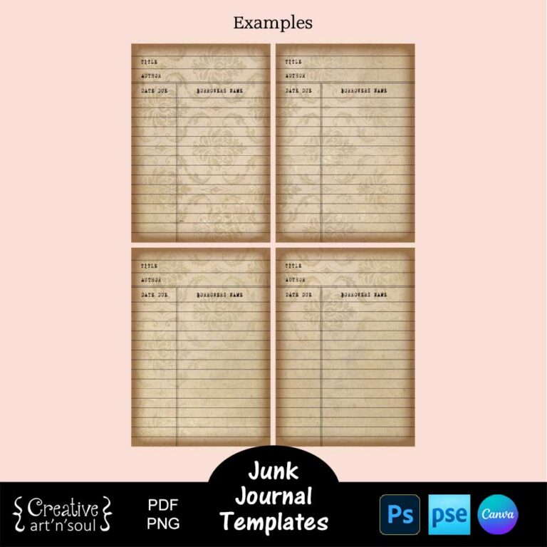 Junk Journal Templates, Library Cards 3.5″ x 5″ - CreativeArtnSoul