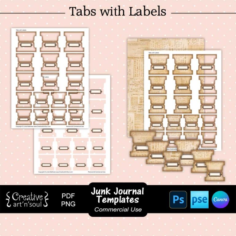 Printable Junk Journal Templates, Tabs with Labels - Creative ArtnSoul