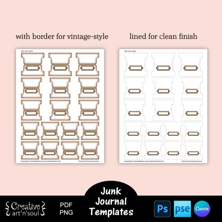 Printable Junk Journal Templates, Tabs with Labels - Creative ArtnSoul