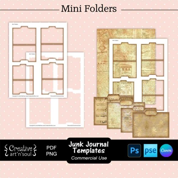 Junk Journal Templates, Mini Folders - CreativeArtnSoul