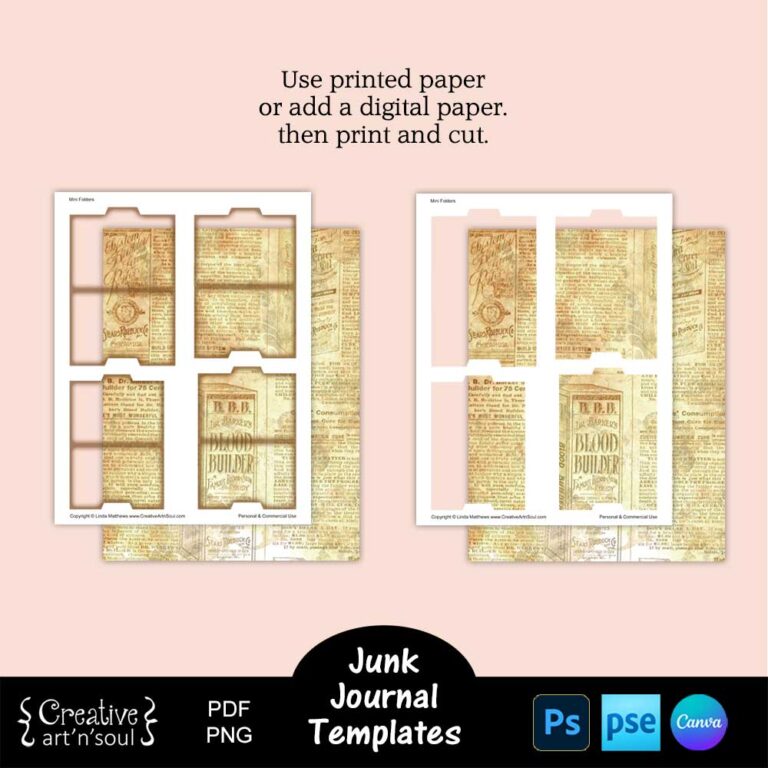 Junk Journal Templates, Mini Folders - CreativeArtnSoul