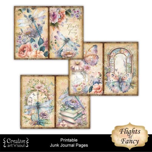 Printable Junk Journal Pages, Flights of Fancy - CreativeArtnSoul