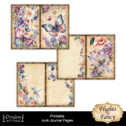 Printable Junk Journal Pages, Flights of Fancy - CreativeArtnSoul