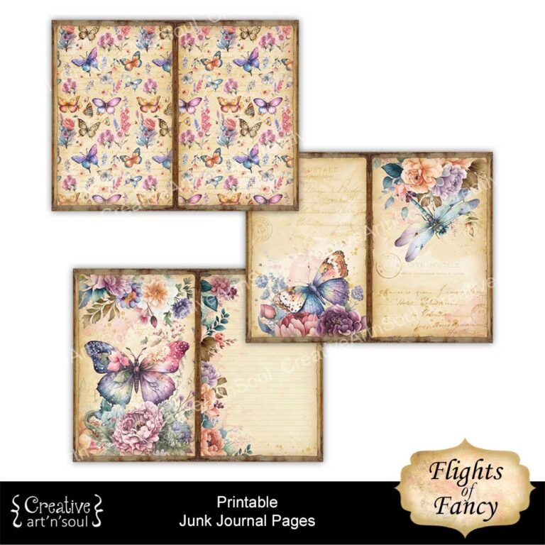 Printable Junk Journal Pages, Flights of Fancy - CreativeArtnSoul