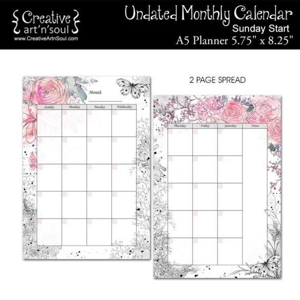 Butterfly Garden Printable Planner, Sunday Start - Creative ArtnSoul