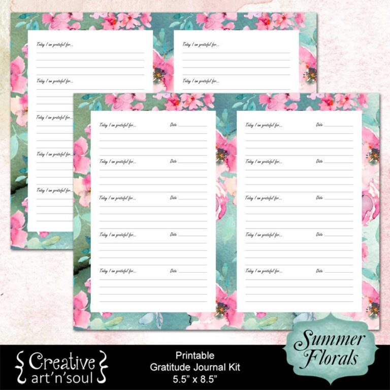 Printable Gratitude Journal, Summer Florals - CreativeArtnSoul