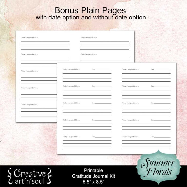 Printable Gratitude Journal, Summer Florals - CreativeArtnSoul