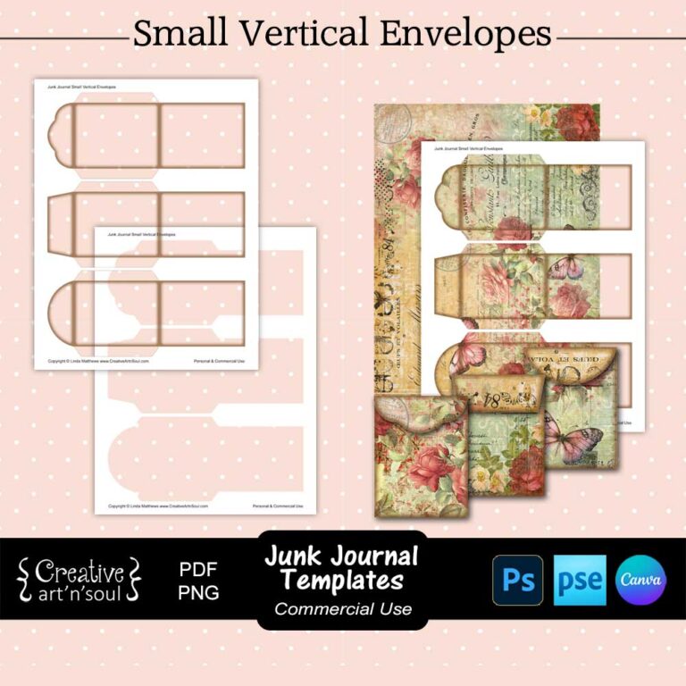 Junk Journal Templates, Small Vertical Envelopes - CreativeArtnSoul