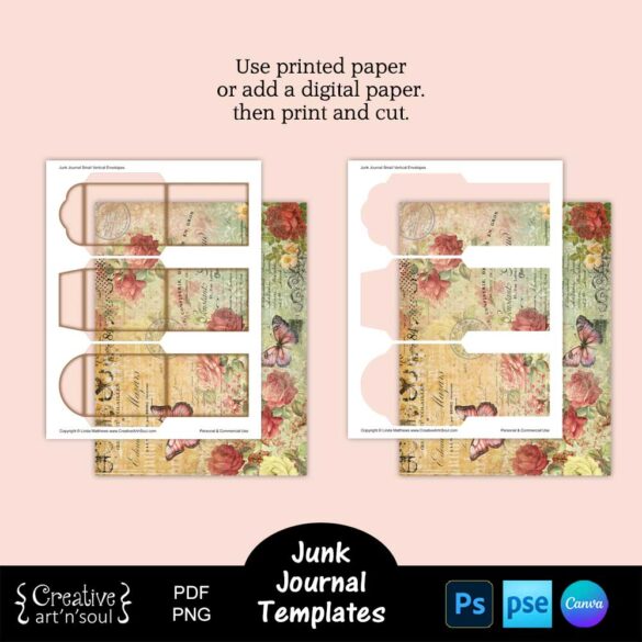 Junk Journal Templates, Small Vertical Envelopes - CreativeArtnSoul