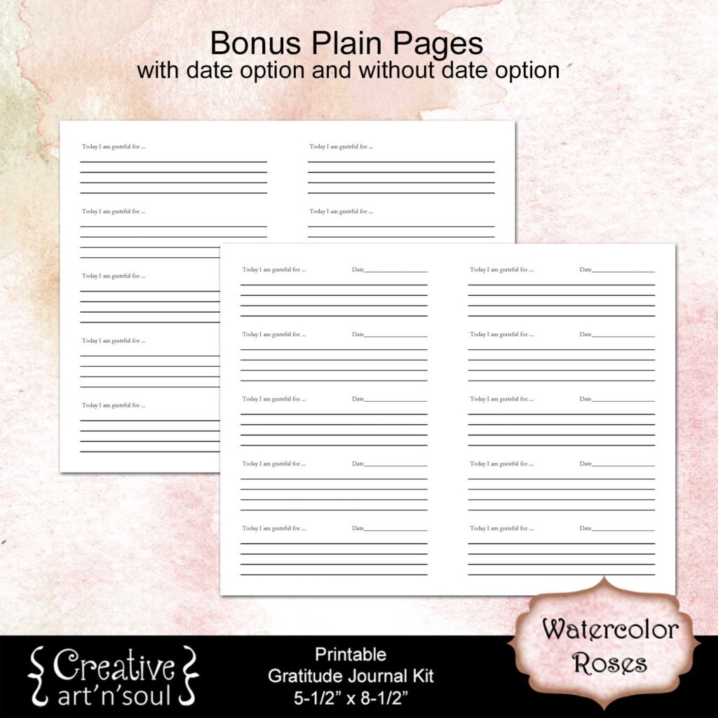Printable Gratitude Journal, Watercolor Roses - CreativeArtnSoul