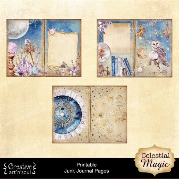 Printable Junk Journal Pages, Celestial Magic - CreativeArtnSoul