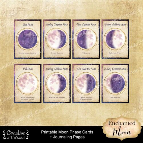 Printable Moon Phase Cards + Moon Journaling Pages, Enchanted Moon ...