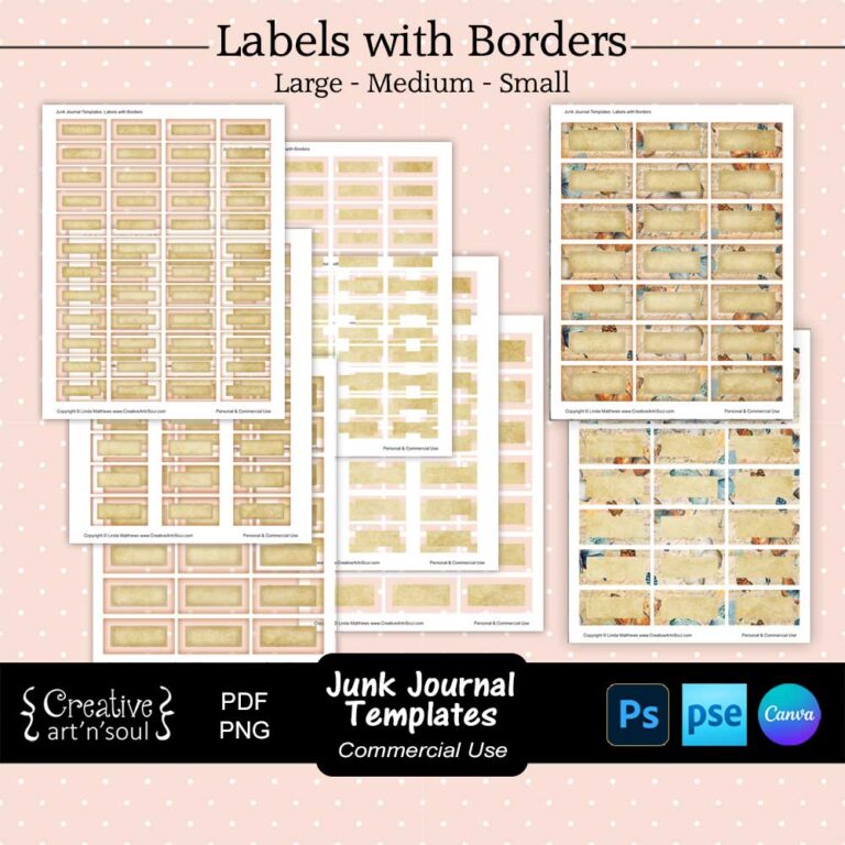Printable Junk Journal Templates, Rectangular Labels with Borders ...