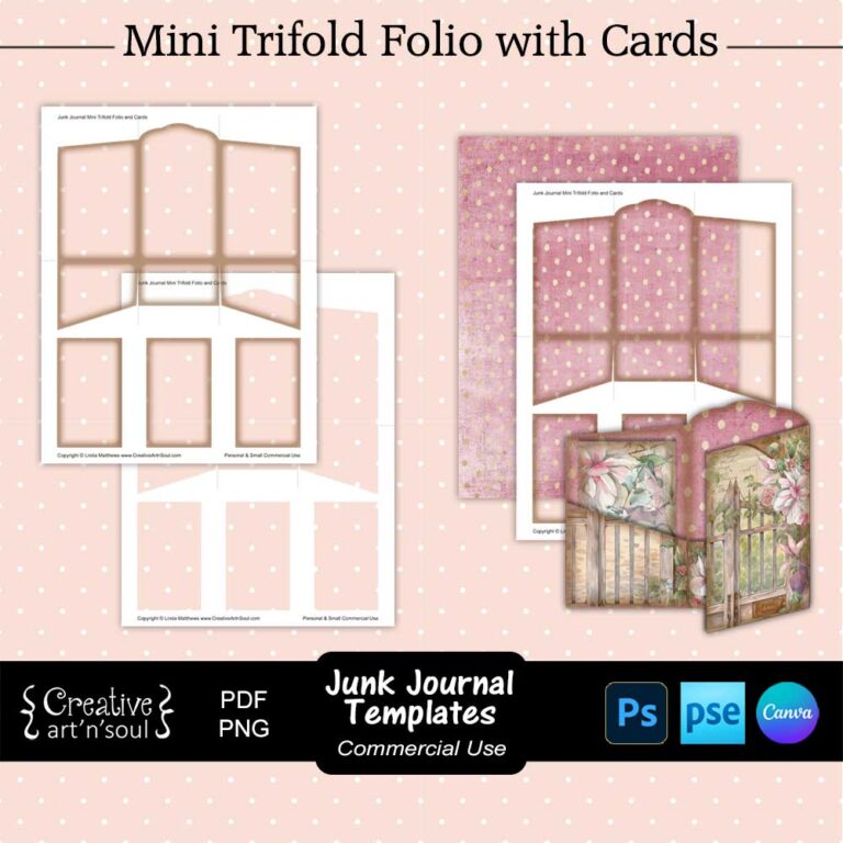 Printable Junk Journal Templates, Mini Trifold Folio with Cards ...