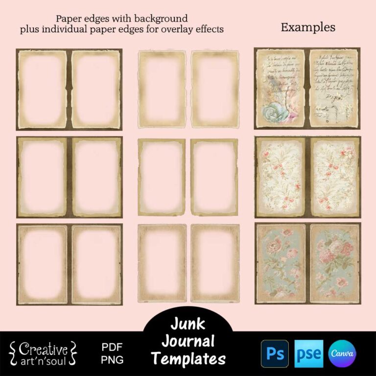 Junk Journal Templates, Page Borders with Layered Torn Edges 11″x8.5 ...
