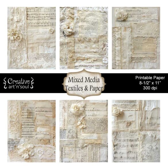 Printable Junk Journal Papers, Mixed Media Textiles & Paper 8.5″ x 11 ...