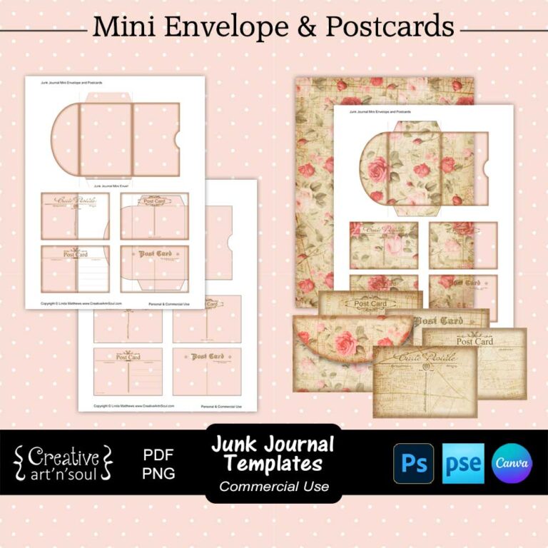 Junk Journal Templates, Mini Envelope and Postcards - CreativeArtnSoul