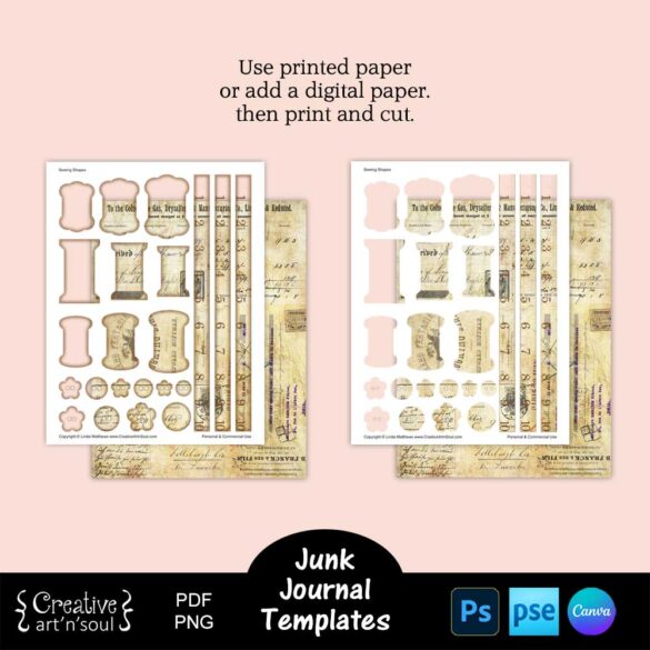 Junk Journal Templates, Sewing Shapes - CreativeArtnSoul