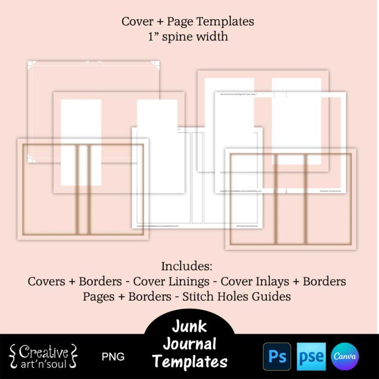 Junk Journal Templates, Cover and Page Set 1″ Spine Width ...