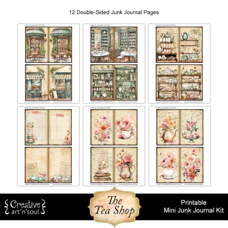 Printable Mini Junk Journal Kit, The Tea Shop - CreativeArtnSoul
