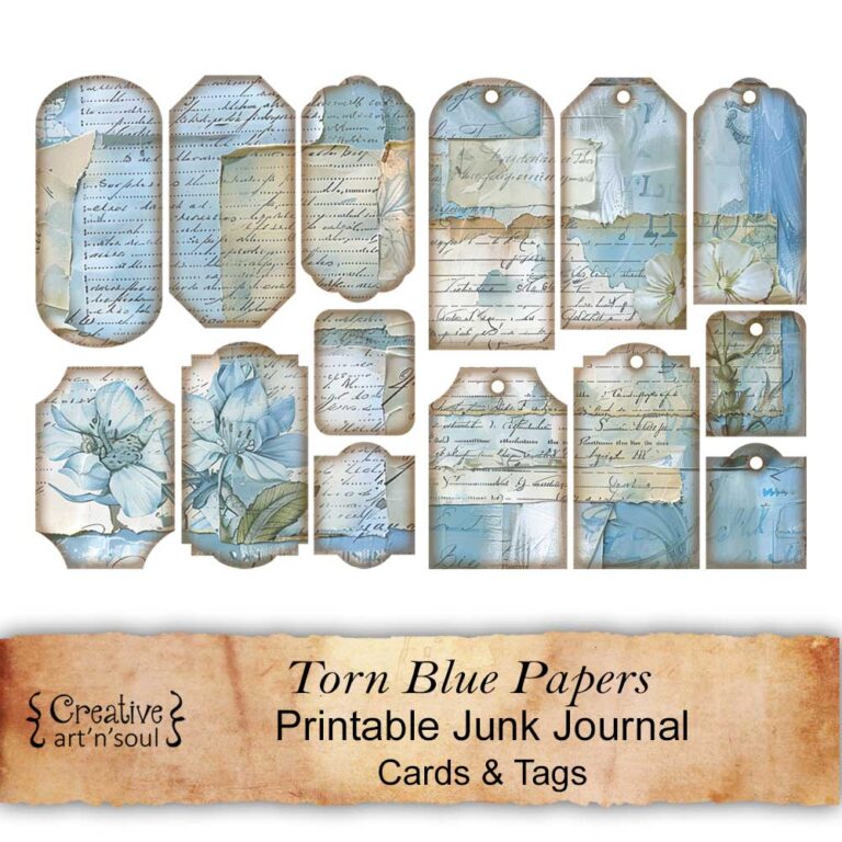 Torn Blue Papers Printable Junk Journal Kit - CreativeArtnSoul
