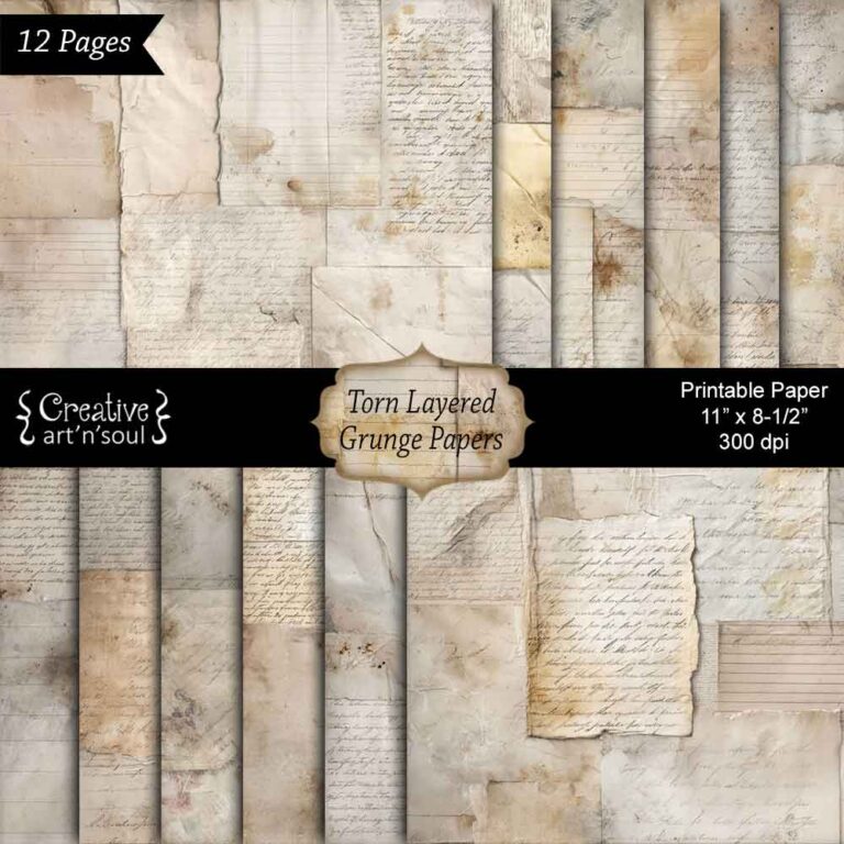 Printable Junk Journal Papers, Torn Layered Grunge Paper 11″ x 8.5 ...