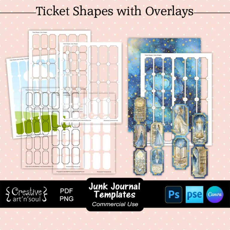 Junk Journal Templates, Ticket Shapes with Overlays - CreativeArtnSoul