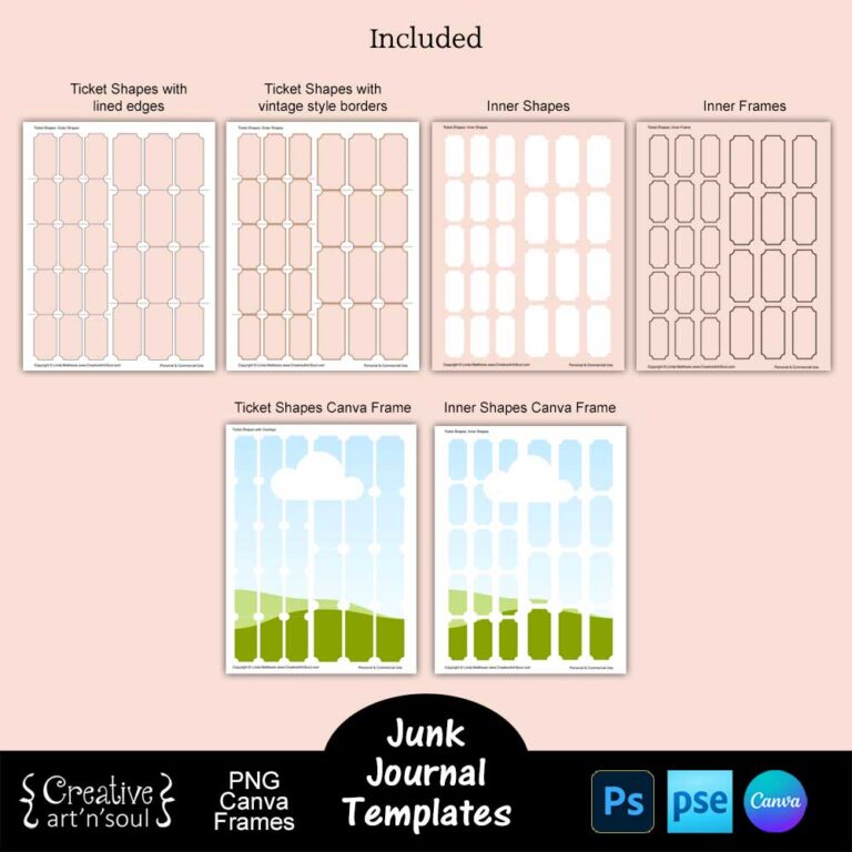 Junk Journal Templates, Ticket Shapes with Overlays - CreativeArtnSoul