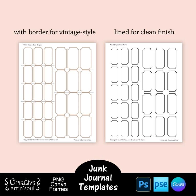 Junk Journal Templates, Ticket Shapes with Overlays - CreativeArtnSoul