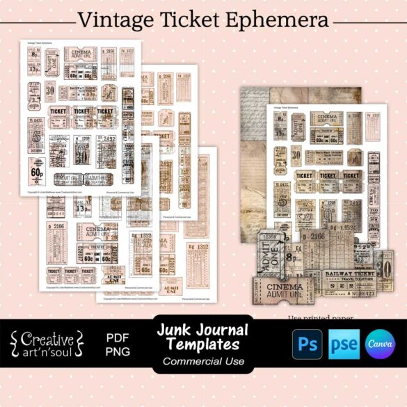 Junk Journal Templates, Vintage Ticket Ephemera - CreativeArtnSoul