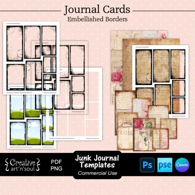 Printable Junk Journal Templates, Journal Cards Embellished Borders ...
