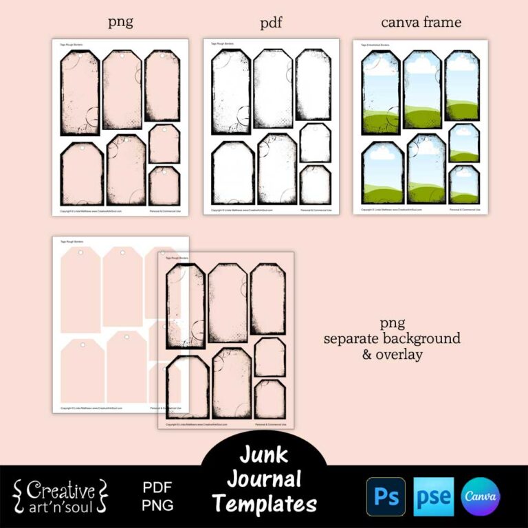 Junk Journal Templates, Tags Embellished Borders - CreativeArtnSoul