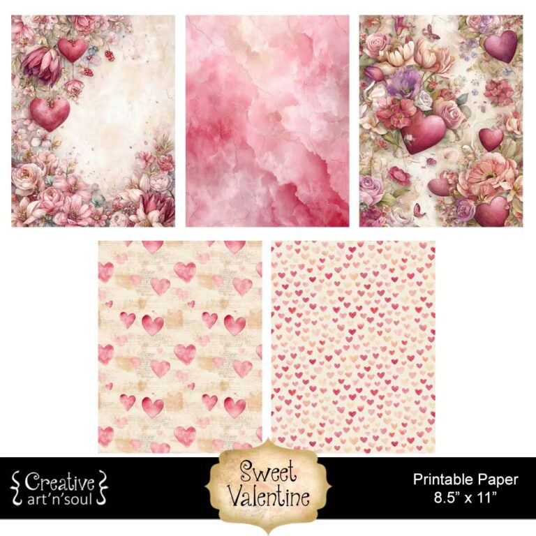 Printable Junk Journal Papers, Sweet Valentine - CreativeArtnSoul